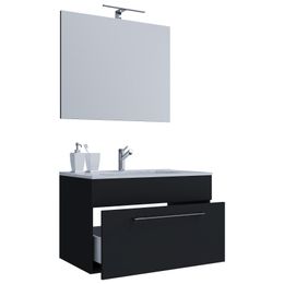 Vcm 3-tlg. Waschplatz Waschtisch Waschbecken Unterschrank Breite 60 cm Badm&ouml;bel Set h&auml;ngend mit einer Schublade Spiegel Badinos
