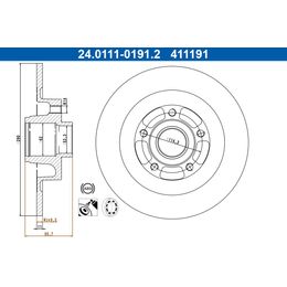 ATE Bremsscheibe 24011101912 voll 290mm 11mm f&uuml;r RENAULT