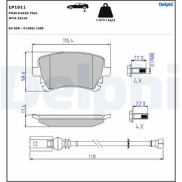 DELPHI Bremsbelagsatz, Scheibenbremse lp1911 f&uuml;r VW