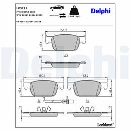 DELPHI Bremsbelagsatz, Scheibenbremse lp3219 f&uuml;r Audi VW