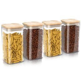arendo Vorratsgl&auml;ser 4er-Set, je 1,65 l, quadratisch, Borosilikatglas mit Bambusdeckel und Silikondichtung, luftdicht