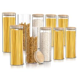 arendo Vorratsgl&auml;ser 10er-Set, je 2,2 l, rund, Borosilikatglas mit Bambusdeckel und Silikondichtung, luftdicht