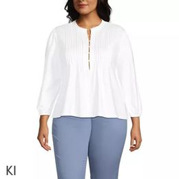 LANDS' END Baumwolle/Modal-Biesenshirt mit 3/4-&Auml;rmeln f&uuml;r Damen in Plus-Gr&ouml;&szlig;e, Damen, size: plus, Wei&szlig;, Elasthan/Baumwoll-Mischung/Synthetic-blend, by Lands' End