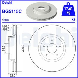 DELPHI Bremsscheibe bg5115c 300mm 28mm f&uuml;r Ford