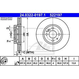 ATE Bremsensatz, Scheibenbremse Bremsensatz-Vorderachse PowerDisc / Standard ijzjsgic34 Vorderachse bel&uuml;ftet 257mm 22mm f&uuml;r Peugeot Citro&euml;n Fiat