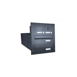 Renz 2er Kamera Durchwurf Briefkastenanlage in RAL 7016 mit Videostation Busch-OneTouch (7") in wei&szlig; mit Unterputzmontagedose - B-042