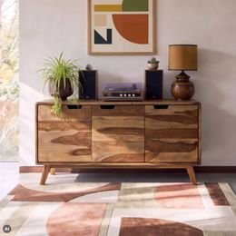 Sideboard Sheesham 134x40x65 natur sandgestrahlt lackiert MALM&Ouml; 2 #206