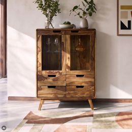 Highboard Sheesham 90x40x110 natur sandgestrahlt lackiert MALM&Ouml; 2 #213