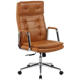 Novel Chefsessel, Chrom, Cognac, Metall, Textil, Leder, Echtleder, Rindleder, Drehkreuz, 63.5x113-120x65.5 cm, Sitzfl&auml;che 360&deg; drehbar, inklusive Armlehnen, Arbeitszimmer, B&uuml;rost&uuml;hle, Chefsessel