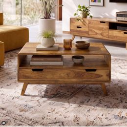 Couchtisch Sheesham 100x70x48 natur sandgestrahlt lackiert MALM&Ouml; 2 #228