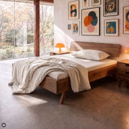 Bett Sheesham 200x200x80 natur sandgestrahlt lackiert MALM&Ouml; 2 #234