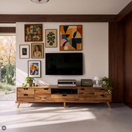 TV-Board Sheesham 260x40x48 natur sandgestrahlt lackiert MALM&Ouml; 2 #226