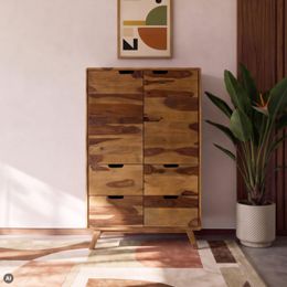 Highboard Sheesham 90x40x145 natur sandgestrahlt lackiert MALM&Ouml; 2 #210