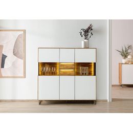 Highboard Wildeiche 148x43x144 natur ge&ouml;lt / Glas wei&szlig; WIEN #126