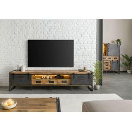TV-Board Mango / Altholz 260x45x55 natur / grau lackiert / Metall grau BLACKBURN LUX #554
