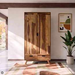 Kleiderschrank Sheesham 90x45x180 natur sandgestrahlt lackiert MALM&Ouml; 2 #200