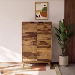 Highboard Sheesham 90x40x145 natur sandgestrahlt lackiert MALM&Ouml; 2 #208