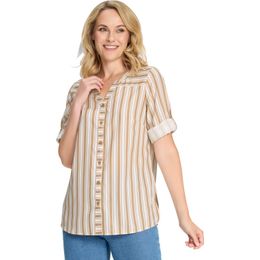 Damen Longbluse mit vertikalem Streifenmuster camel-wei&szlig;-gestreift, Gr&ouml;&szlig;e 40