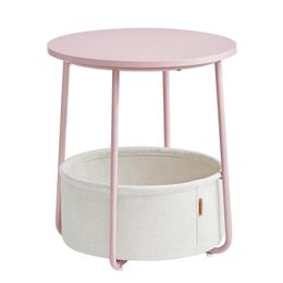 Boxxx Beistelltisch, Wei&szlig;, Rosa, Textil, Metall, Holz, Recyclingholz, rund, Rundrohr, 45x51x45 cm, offenes Fach, Stauraum, Wohnzimmer, Wohnzimmertische, Beistelltische, Beistelltische Metall