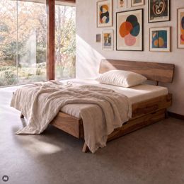 Bett mit Schublade Sheesham 200x200x80 natur sandgestrahlt lackiert MALM&Ouml; 2 #236