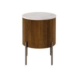 Beistelltisch rund Mango 40x40x52 braun lackiert / Marmor wei&szlig; BARCELONA #230