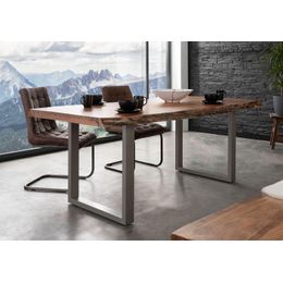 Baumtisch Akazie 220x100x77 natur lackiert / U-Beine silber matt FREEFORM 5