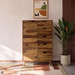 Highboard Sheesham 90x40x145 natur sandgestrahlt lackiert MALM&Ouml; 2 #209