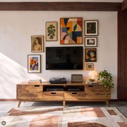 TV-Board Sheesham 220x40x48 natur sandgestrahlt lackiert MALM&Ouml; 2 #223