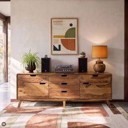 Sideboard Sheesham 200x40x65 natur sandgestrahlt lackiert MALM&Ouml; 2 #230