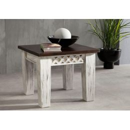 Beistelltisch Mango / Akazie 55x55x45 wei&szlig; gewachst CASTLE-ANTIK #249