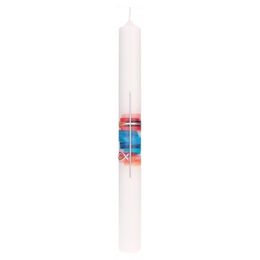 Symbolkerze 400x40 mm Druck- und Wachsmotiv - bunte Streifen mit Fisch und Kreuz...