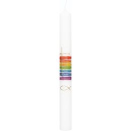 Symbolkerze 400x40 mm Druck- und Wachsmotiv - Regenbogenfarben - Kreuz und Fisch...