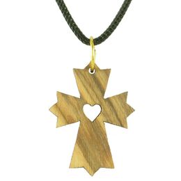 Olivenholzkette: Kreuz mit Herz