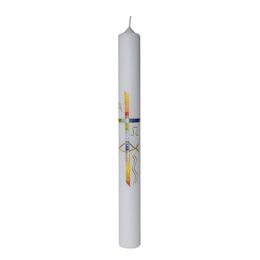 Symbolkerze 400x40 mm mit aufgelegtem Wachsmotiv Regenbogenkreuz (1 St&uuml;ck)