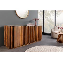 Riess Ambiente Massives Sideboard SCULPTURA 170cm braun Mangoholz mit abgerundeter Lamellenfront Riess-Ambiente Modern Natur Retro