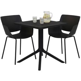 CLP Gartenm&ouml;bel-Set wetterfest Lirra, mit 2 St&uuml;hlen und quadratischem Tisch, 3-teilige Sitzgruppe f&uuml;r Garten, Terrasse und Balkon