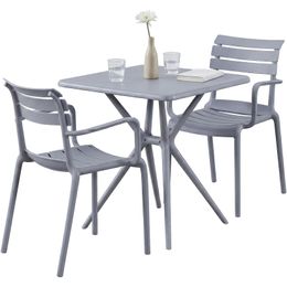 CLP Gartenm&ouml;bel-Set wetterfest Avena, mit 2 Stapelst&uuml;hlen und quadratischem Esstisch 72x72cm, Sitzgruppe f&uuml;r Balkon, Terrasse und Garten