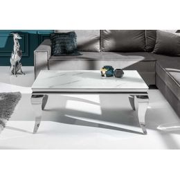 Riess Ambiente Eleganter Couchtisch MODERN BAROCK 100cm Glasplatte in Marmoroptik Edelstahlbeine Riess-Ambiente Sofatisch Wohnzimmertisch rechteckig
