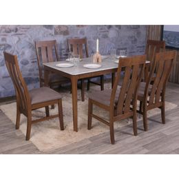 6er-Set Esszimmerstuhl MCW-M58, K&uuml;chenstuhl Lehnstuhl Stuhl, Stoff/Textil Massiv-Holz ~ dunkles Gestell, taupe