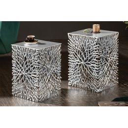 Riess Ambiente Filigranes Beistelltisch 2er Set ABSTRACT LEAF 45cm silber Handarbeit Riess-Ambiente Satztisch S&auml;ulentisch Modern & Design