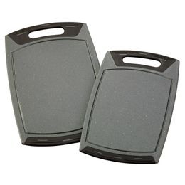 Stoneline Schneidbretter Set 2-teilig, gro&szlig; und klein, 36 x 22 cm und 42 x 25 cm, mit Saftrille, rutschfest, grau, Schneidebrett Kunststoff schonend f&uuml;r Messer