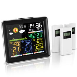 BEARWARE Funk, mit Farbdisplay, Wireless Funksensor/Au&szlig;ensensor, DCF Funkuhr Wetterstation (mit Au&szlig;ensensor, Luftdruck, Wettervorhersage, Barometer, Wecker, Alarm, Snooze)