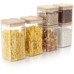 arendo Aufbewahrungsbecher, Glasbeh&auml;lter 2x 2L, 2x 1,5L & 2x 1L Borosilikat Bambusdeckel luftdicht