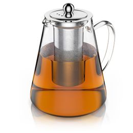 arendo Teekanne aus Borosilikatglas, 1,2 l, herausnehmbares Edelstahlsieb, ergonomischer Henkel, f&uuml;r losen Tee und Kaltaufg&uuml;sse