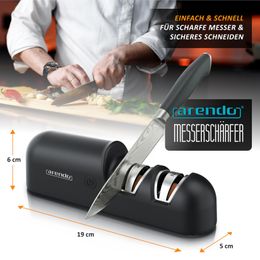 arendo Messersch&auml;rfer Elektrisch Profi Messerschleifer f&uuml;r verschiedene Messer, Kompakt, 2-Stufen Grob- & Feinschliff, 1200mAh Akku, Edelkorund, USB-C