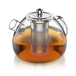 arendo Teekanne aus Borosilikatglas, 1,5 l, herausnehmbares Edelstahlsieb, ergonomischer Henkel, f&uuml;r losen Tee und Kaltaufg&uuml;sse
