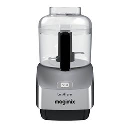 Magimix Le Micro K&uuml;chenmaschine (290 Watt, Impuls- und Dauerbetrieb, 0,8 l Kunststoffsch&uuml;ssel, Sabatier-Edelstahlmesser, Emulgierer, Reinigungsschaber, Rezeptbuch, Silber (Chrom matt))