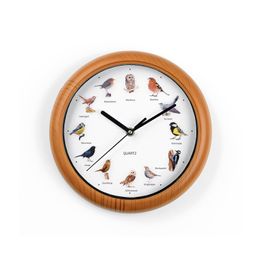 MAXXMEE Wanduhr mit Vogelstimmen 25cm 1,5V braun/wei&szlig; fluoreszierend