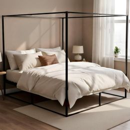 CLP Himmelbett Gestell Batoni, Doppelbett f&uuml;r Erwachsene, Bettgestell und Lattenrost aus Metall, Metallbett stabil