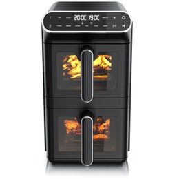 arendo Doppelkammer-Hei&szlig;luftfritteuse 11 l, 2 K&ouml;rbe &uuml;bereinander, Dual Zone, SYNC und MATCH, Sichtfenster und 6 Programme